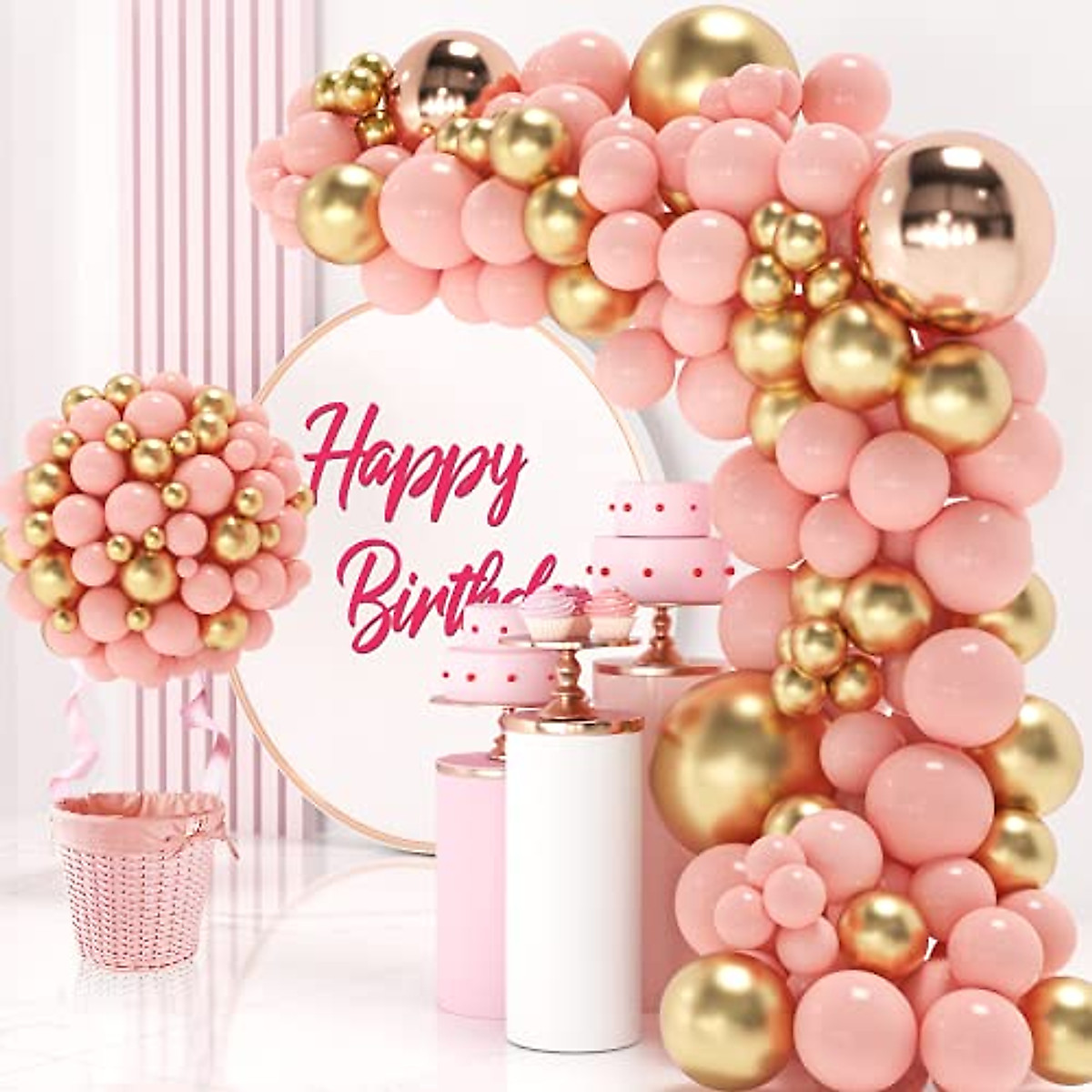 Chamrrille Pink and Gold Balloon Garland Arch Kit 4D Rose Gold Balloons Pink Metallic Gold Balloons for Wedding Bridal Shower Baby Shower Bachelorette Anniversary Valentines Party Decorations