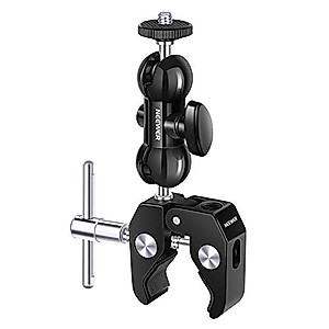 NEEWER Camera Mount Clamp with Dual Ball Head Adapter, Compatible with Insta360 GoPro Mount SmallRig Camera Cage, Webcam Monitor Mount, Super Clamp for Flash Mic LED Video Light Panel, ST10