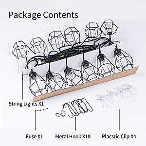 Outdoor Lantern String Lights Cafe Lights 20Feet with 12 Clear G40 Bulbs and Vintage Metal Lamp Shades, Indoor Outdoor Lights for Patio Yard Decor Garden Gazebo Backyard Hanging Decorations, Black