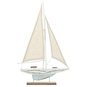 Deco 79 Coastal Wood Sail Boat Sculpture, 14" x 2" x 22", Brown