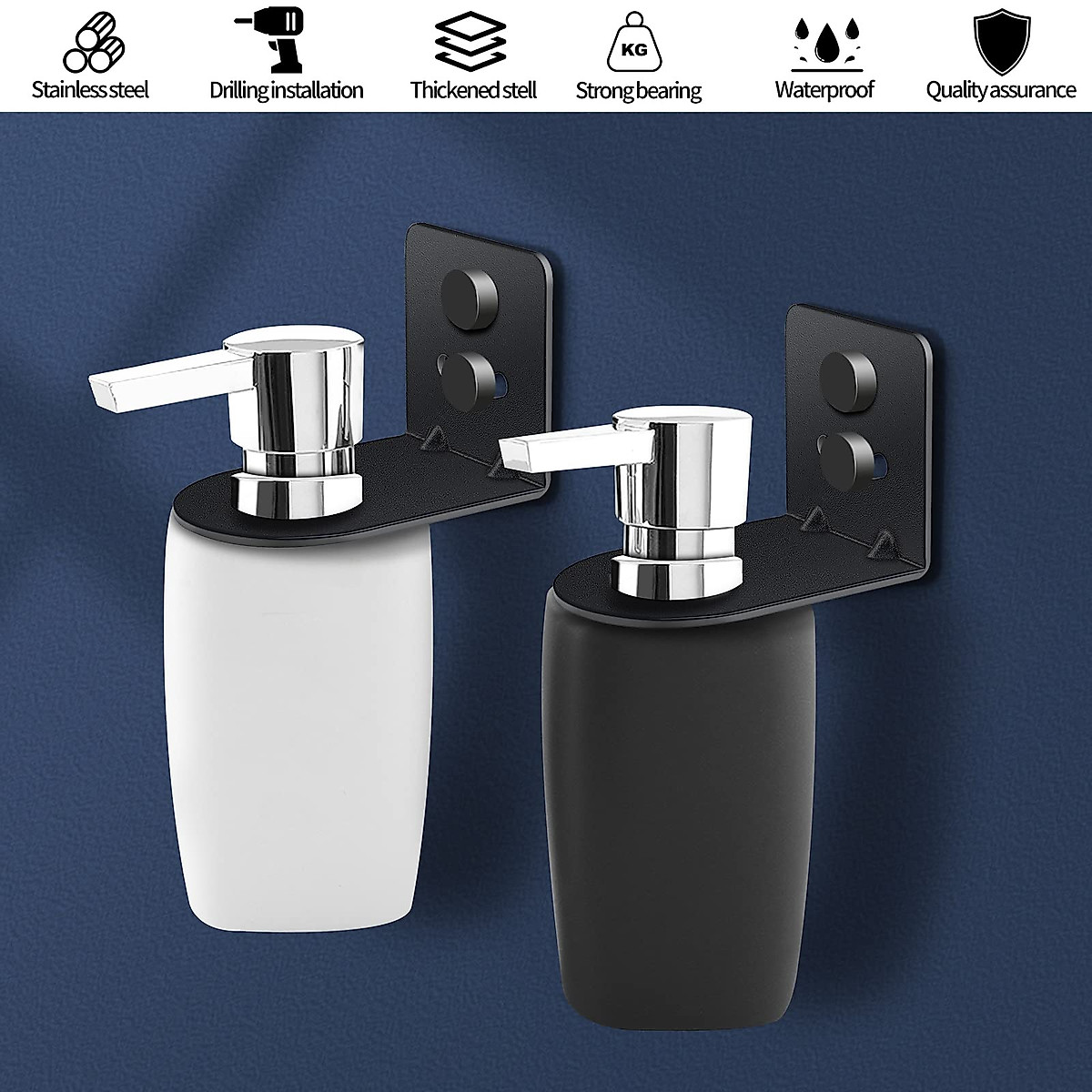 TRINENOX Non-Drilling Adhesive Shower Gel Bottle Rack, Soap Bottle Dispenser Holder Wall Mount, Hand Pump Bottles Dispenser Stand Hanging Rack Shampoo Standing Shelf Storage Holder Bracket(4 Black L)