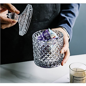 ericotry 1PCS 300m/10oz Crystal Glass Candy Dish with Crystal Lid Candy Box Sugar Bowl Tin Biscuit Barrel Decorative Candy Jar (Glazed)