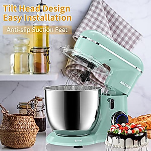 AILESSOM 3-IN-1 Electric Stand Mixer, 660W 10-Speed With Pulse Button, Attachments include 6.5QT Bowl, Dough Hook, Beater, Whisk for Most Home Cooks, Agave Green