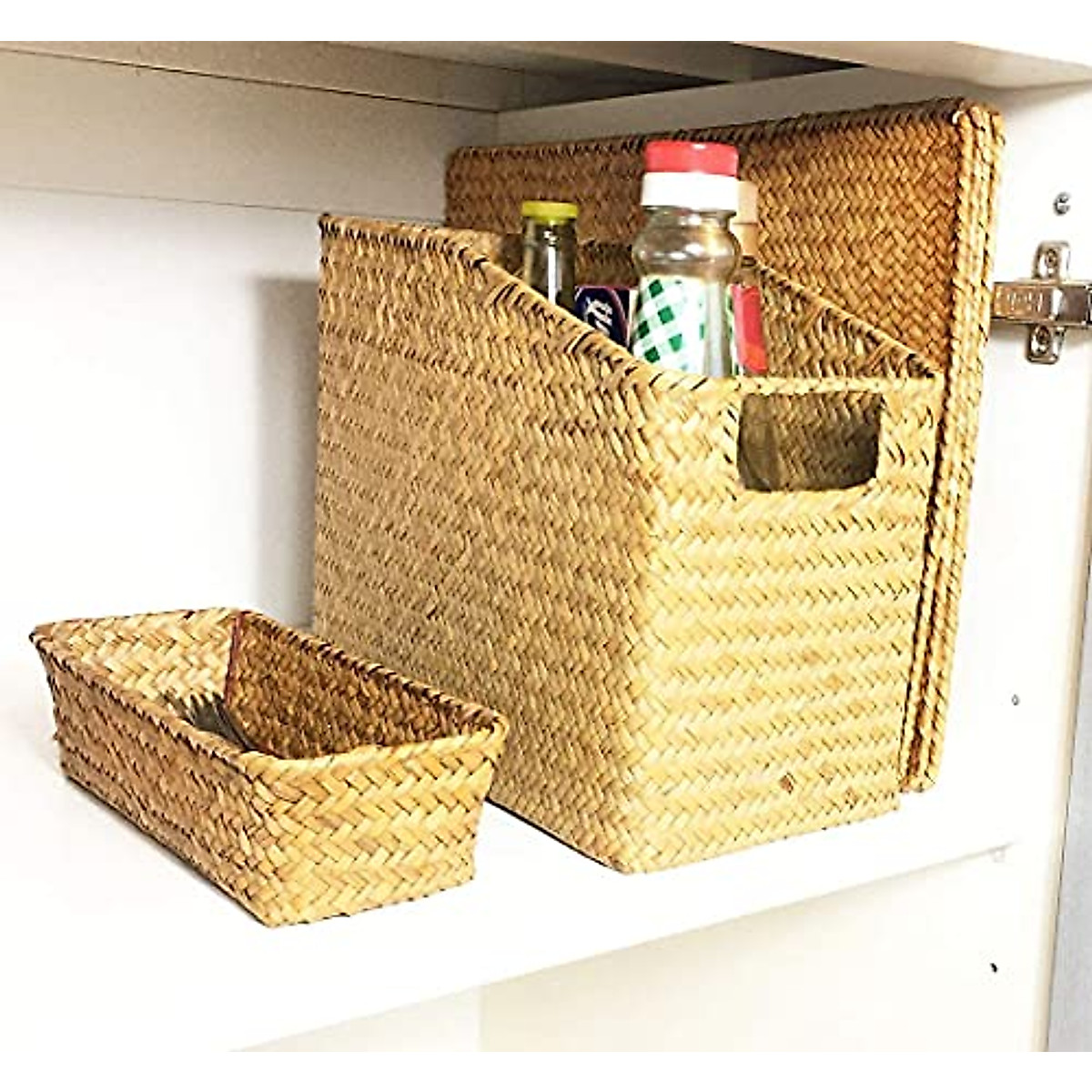 MISNINE Multifunction Basket Magzine Book Holder Basket,Handwoven Seagrass Rustic Home Décor (Small)