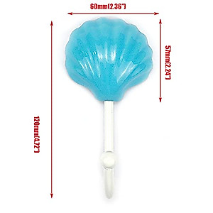 Quluxe Beach Decor 3D Seashell Conch Starfish Wall Hooks Towel Rack for Bathroom, Bedroom or Kitchen Coastal Theme Beach House Decor- Blue (Pack of 3)