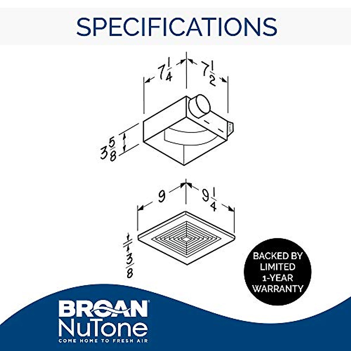 Broan-NuTone 688 Ceiling and Wall Ventilation, 50 CFM 4.0 Sones, White Bath Fan