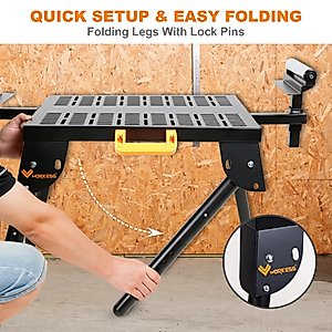 WORKESS Universal Miter Saw Stand with Grid Tabletop 300 lbs Load Capacity 6-Level Height Adjustment Table Saw Stand WK-MS046