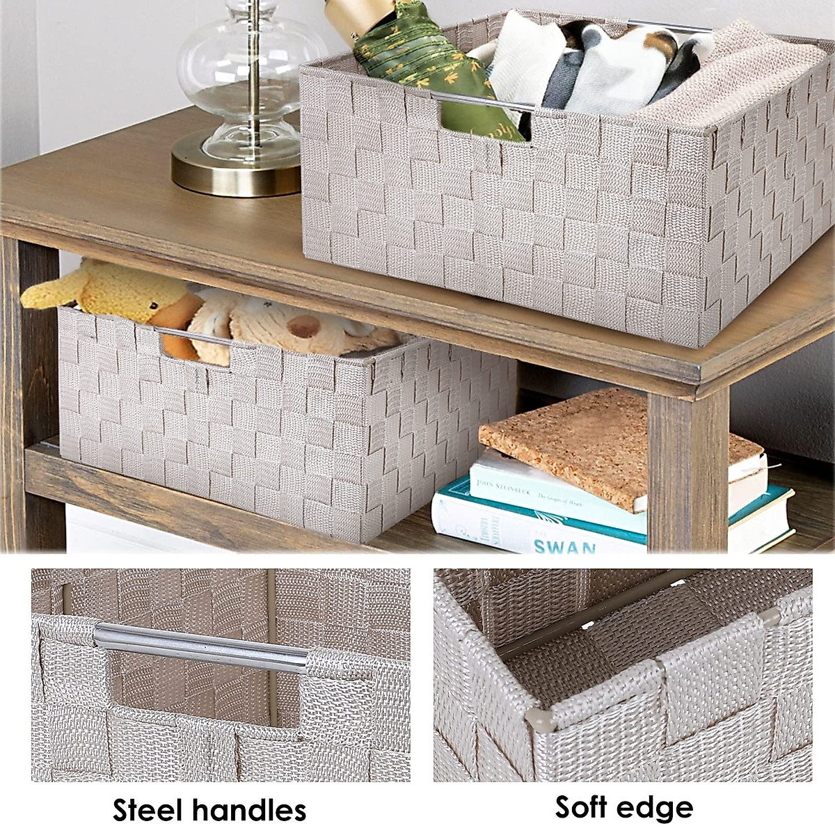 LAWNION 9 PCS Storage Box Woven Basket Bin Set, Container Tote Cube with Built-in Carry Handles, Stackable Storage Basket Organizer Set for Home Office