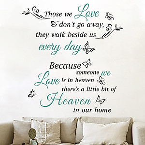 Quotes Saying Wall Decals Because Someone We Love is in Heaven Decal Peel and Stick Lettering Words Wall Stickers Memory Wall Decals Vinyl Inspirational Religious Wall Decal For Home Family Room Decor