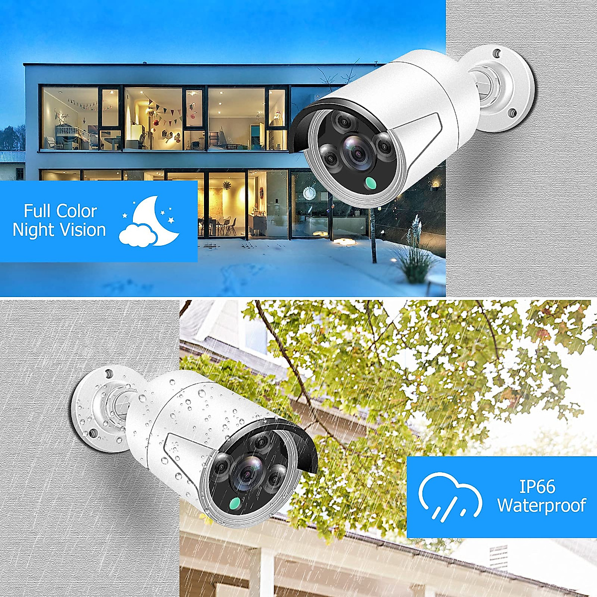 GT HITGX 5MP POE Security Camera System, Home NVR Camera System 4pcs Wired 5MP Outdoor IP Cameras, with 2TB HDD for 24-7 Recording, H.265 + NVR Security Camera with Night Vision, with Audio