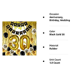 MOVINPE 30th Black Gold Birthday Party Decoration, Happy Birthday Banner, Jumbo Number 30 Foil Balloon, 2 Fringe Curtain, Latex Confetti Balloon, Table Confetti for Boy Girl Men Women Anniversary