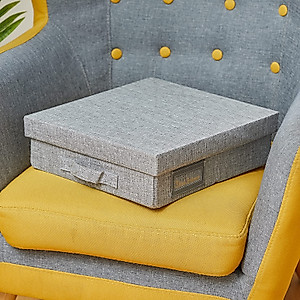 Mocolerno Linen Scrapbook Storage Box Photo Boxes Storage Document Letter File Box with Lid 14'' x 13''x 4'' Gray (1 pack)