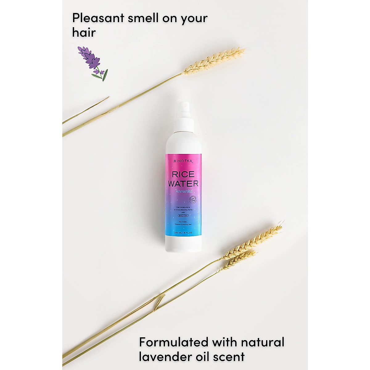 Fermented Rice Water Hair Mist for Hair Growth (8 oz) with Biotin and Lavender for Thicker and Fuller Looking Hair, Conditioning, Moisturizing, pH Balanced