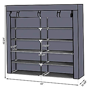 HOMEN Shoe Rack Storage Organizer Cabinet Nonwoven Fabric Cover 2-Row 6-Tiers 12-Compartment (Grey)