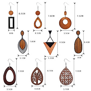 Udalyn 9 Pairs Wooden Earrings for Women African Natural Wooden Dangle Earrings Lightweight Drop Earrings Ethnic Statement Drop Earrings Set