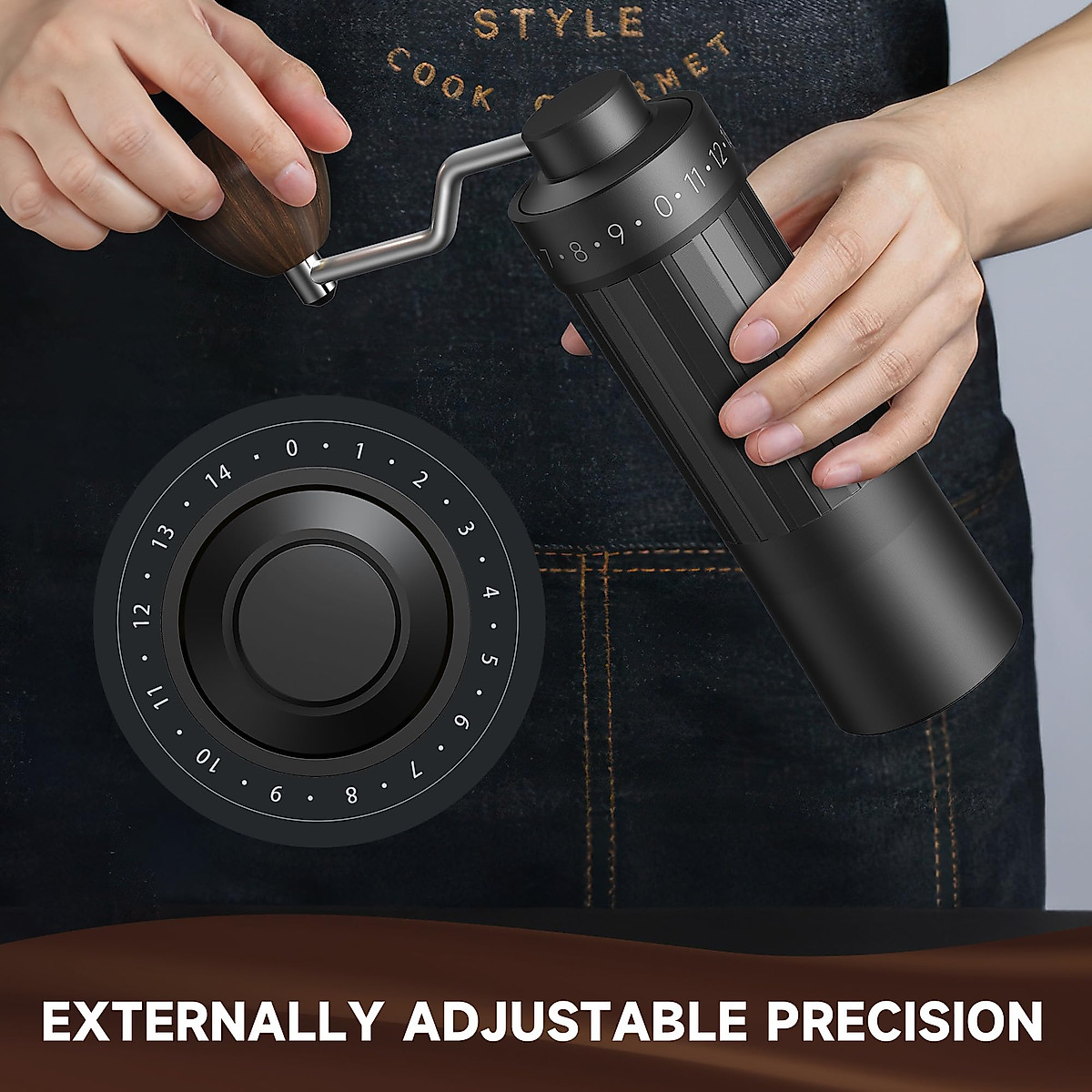 Manual Coffee Grinder, External Adjustable Coarseness Capacity 20g with Stainless Steel Conical Burr, MIFEEL Portable Hand Coffee Bean Grinder with Removable Handle for Travel, Camping, Office