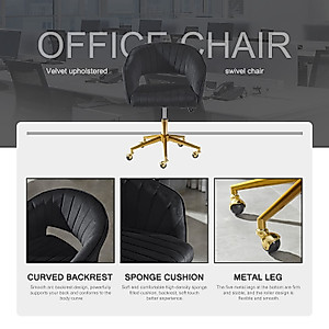 Nrizc Velvet Office Desk Chair, Upholstered Home Office Desk Chairs with Adjustable Swivel Wheels, Ergonomic Office Chair for Living Room, Bedroom, Office, Vanity Study (Black)