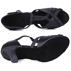 Yokala Women Ballroom Dance Shoes for Social Performance Professional Latin Salsa Practice Dancing Sandals 2.5" Heel(10,Black-2.5 Inch Heel)