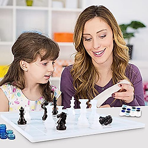 Chess Sets Resin Silicone Mold, Upgrade 3D 16 Pieces Chess Checkers & Board Game Mold for Resin Casting Full Size with Storage Bag, Chess Crystal Epoxy Molds for Kid Adult Family to DIY Art Crafts