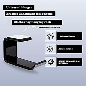 Yovimak Multifunctional Acrylic Stand, Headphone Stand Headphone Holder Adhesive Gaming Headset Hook for Most Headphones/Game Controllers, Universal Desktop Wall Mount Hook for Handbag (Black)