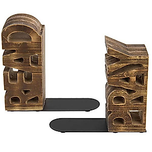 MyGift Rustic Burnt Wood Decorative Bookends with Read and Pray Carved Block Words, Home Office Children's Library Book Stand, 1 Pair