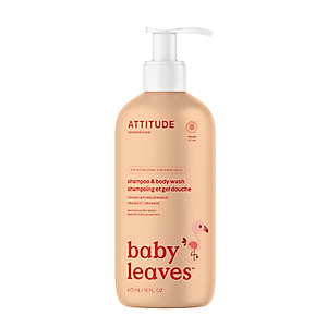 ATTITUDE 2-in-1 Shampoo and Body Wash for Baby, EWG Verified, Dermatologically Tested, Vegan, Orange and Pomegranate, 16 Fl Oz