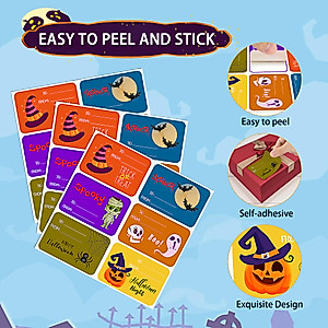 Lucleag 300PCS Halloween Tags Stickers for Wrapping, Self Adhesive Halloween Pumpkin Ghost Bat Spider Witch Hat Gift Stickers Wrap Tags for Halloween Presents Holiday Decorations