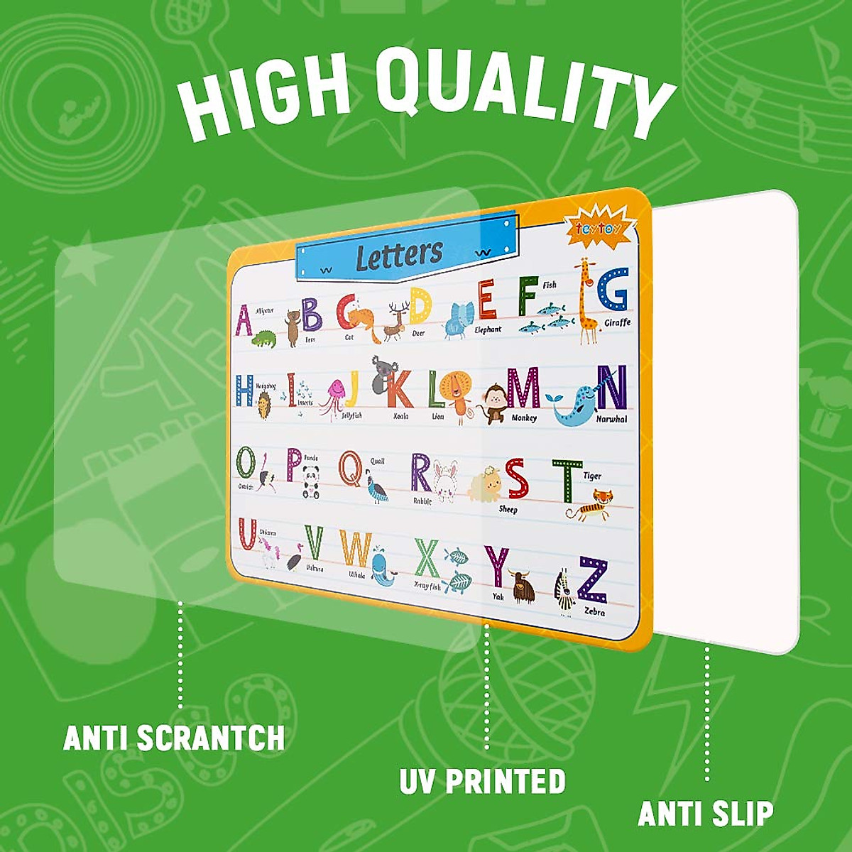 teytoy Kids Placemats Set of 5, Laminated Toddler Educational Learning Table Place Mats, Alphabet Math Shapes Colors Calendar, Children Montessori Eat Mat No Slip Waterproof Heat Resistant 17x12inch