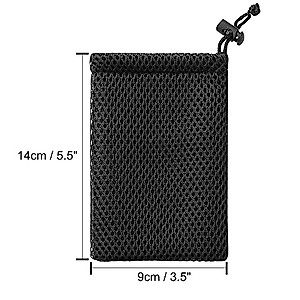 uxcell 3 Pcs Black Pouches, Drawstring Storage Bag, Thick Nylon Mesh Pouch Small Storage Bag