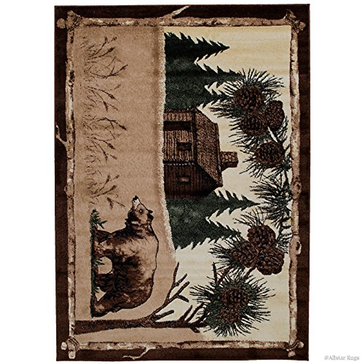 Allstar 8x10 Mocha and Ivory Cabin Rectangular Accent Rug with Chocolate and Espresso Wildlife Walking Bear Design (7' 6" x 10' 5")