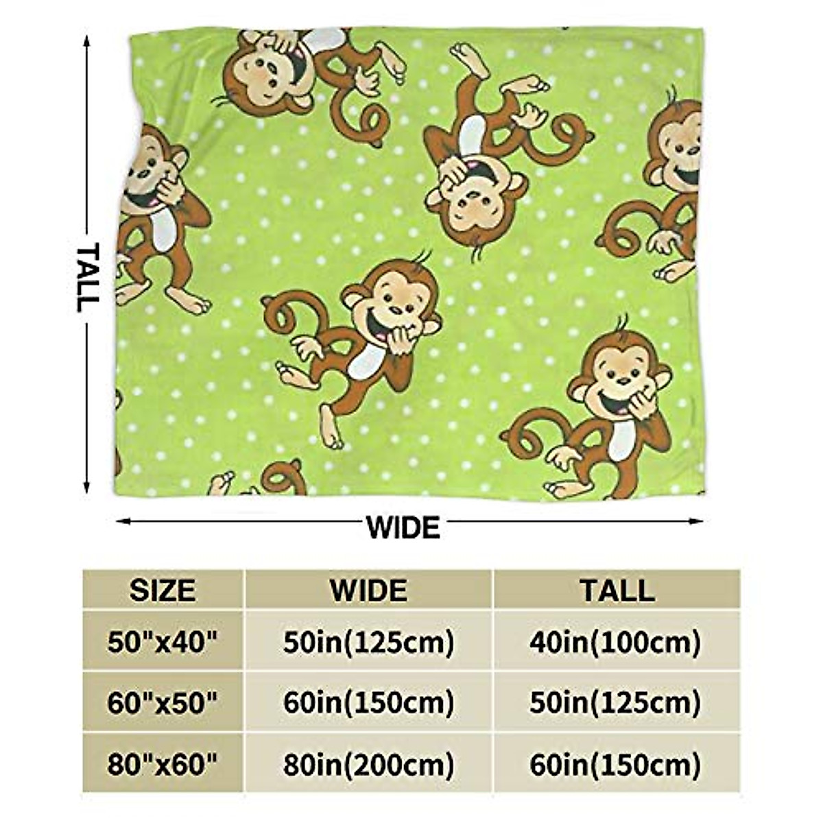 Uyomarer Funny Monkeys Green Throw Blanket Soft Throws for Adult Kids Summer Blanket for Couch Bed Sofa, Black, 50x40