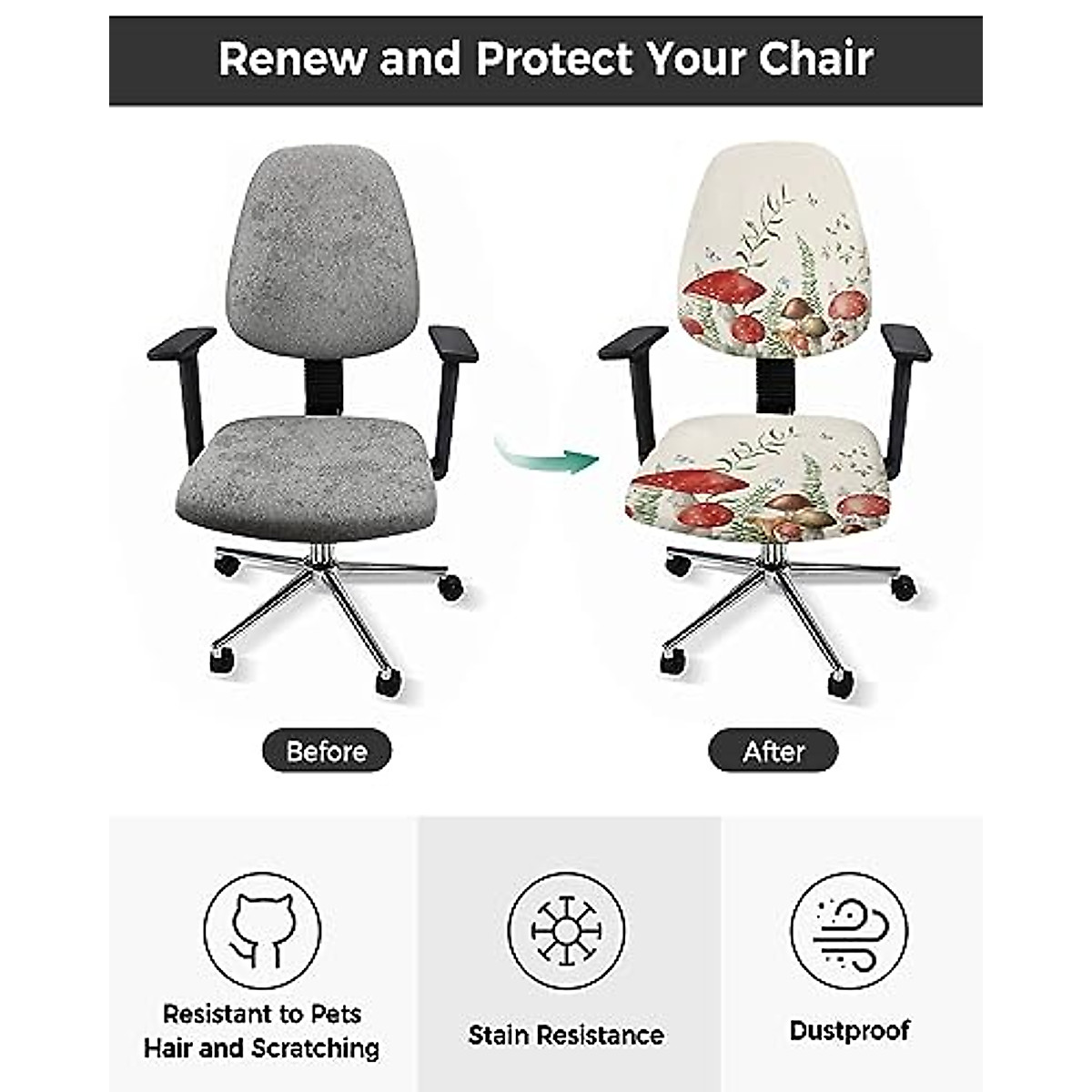 Big buy store Office Chair Cover Green Eucalyptus Leave Desk Chair Cover Stretch Elastic Universal Computer Chair Covers Mushroom Butterfly Stretch Rotating Chair Slipcovers Protectors