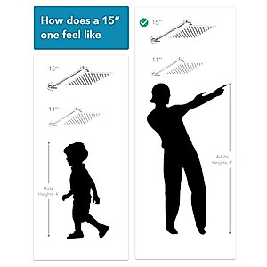 15 Inch Extra Long Adjustable Shower Head Extension Arm With Locking Set Screw, Singing Rain Solid Brass Chrome Finish Angle Height Adjustable, Easy To Install, G1/2 Universal Connector Compatible
