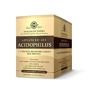 Solgar Advanced 40+ Acidophilus, 120 Vegetable Capsules - Supports Healthy Intestinal Flora - 1.5 Billion Microorganisms Per Serving - Gluten, Dairy, Lactose & Milk Free - Vegetarian - 120 Servings