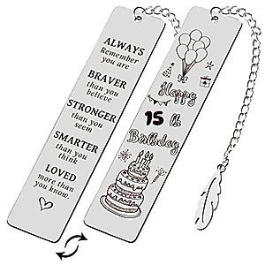 Happy 15th Birthday Stainless Steel Reading Bookmarks, Double Sided Engrave Inspirational Bookmarks for Book Lovers, Girls, Boys, Students, Teens 15 Years Old Birthday Graduation Christmas Gifts