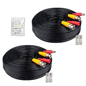 WILDHD BNC Cable,2x200ft All-in-One Siamese Video and Power Security Camera Cable Wire, BNC Extension Cable with 2 Female Connectors for All Max 5MP HD CCTV DVR Surveillance System (200ft 2PCS,Black)