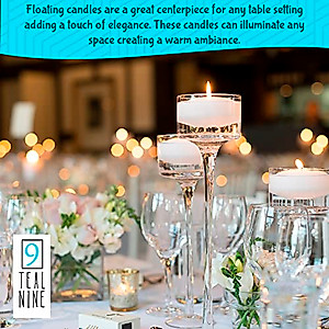 Premium 24 Piece 2 inch Unscented White Dripless Wax Burning Floating Candles Centerpieces, 4+ Hour Burn, Round Tealight Shaped Disks for Wedding, Parties, Special Occasions, Home Decoration TeaL NiNE