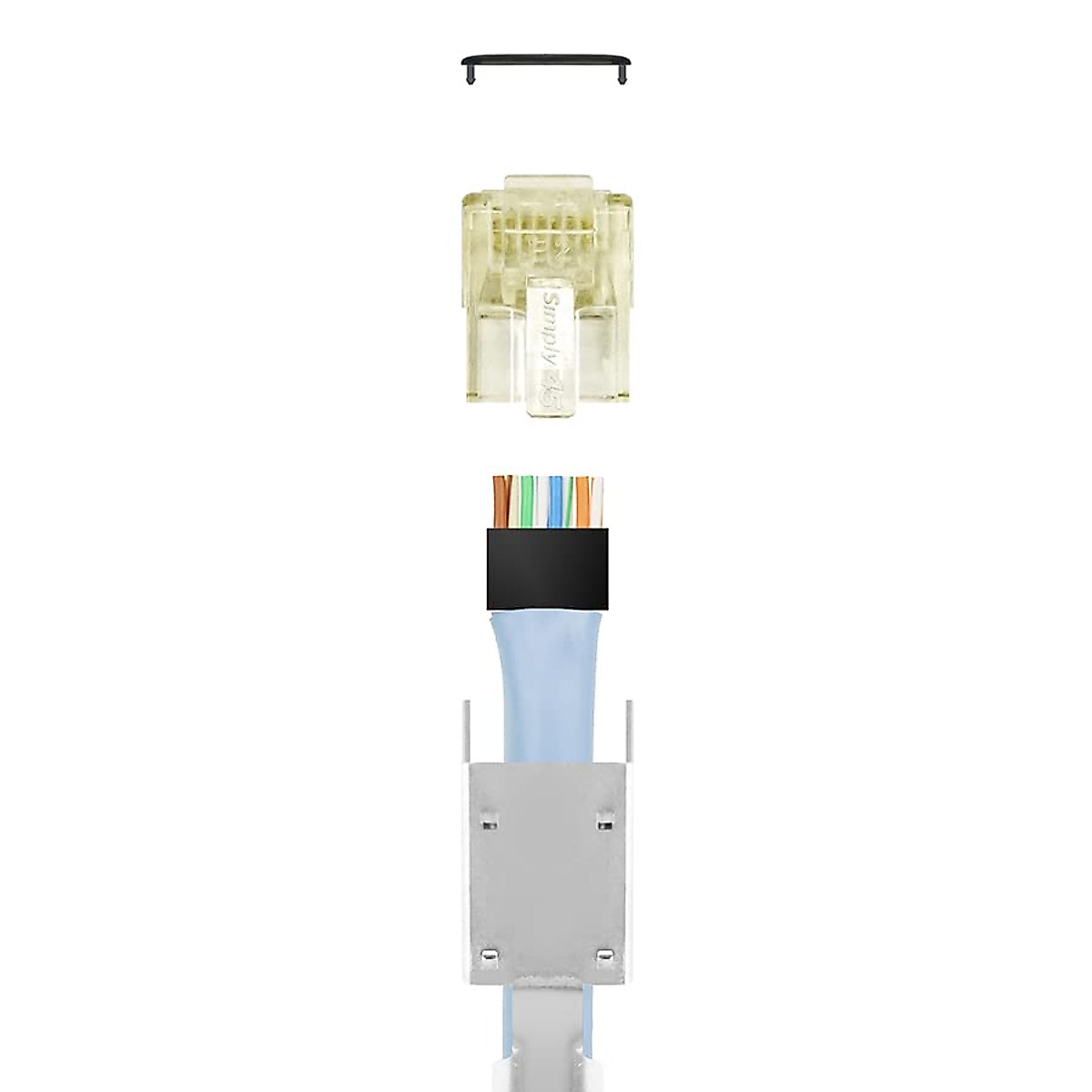 Simply45 ProSeries Pass-Through RJ45 Mod Plug - Shielded External Ground for 23AWG Solid, FPE Insulated 10G STP LAN Cables (Cat7a/7/6a) - Yellow, 50-Piece Jar - S45-1755P