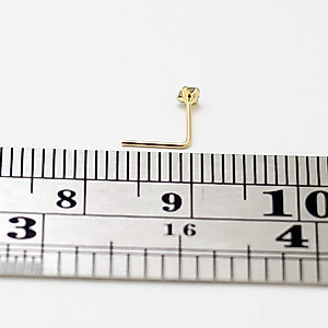 PiercingPoint 9K Solid Yellow Gold Claw Set 1.5MM Aquamarine Genuine Crystals Stone 22 Gauge L-Shape Nose Stud Jewelry