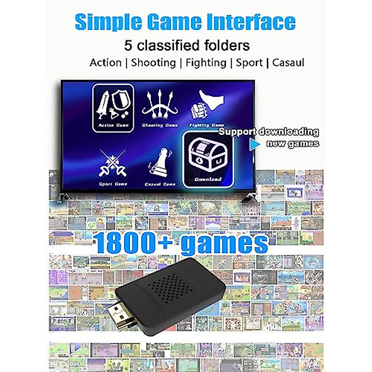 Fadist Retro Game Console, Built in 1800+ Classic Games, 4K HD Output Video Game Console, with 2 Classic Controller, Plug and Play Games Console, Ideal Gift for Kids, Adult, Friend, Lover