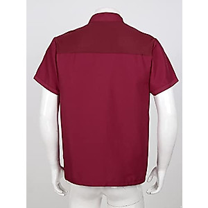 JEATHA Men Double-Breasted Short Sleeve Chef Coat Jacket Uniform Unisex-Adult Chef Jacket Chef Coat Red F Large