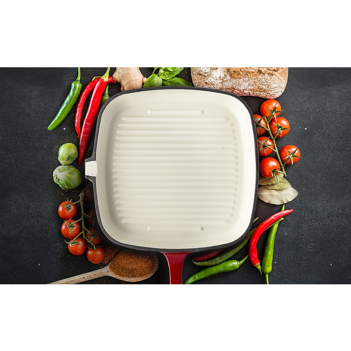 Eternal Living Enameled Cast Iron Skillet Fry Pan 9.5", Red