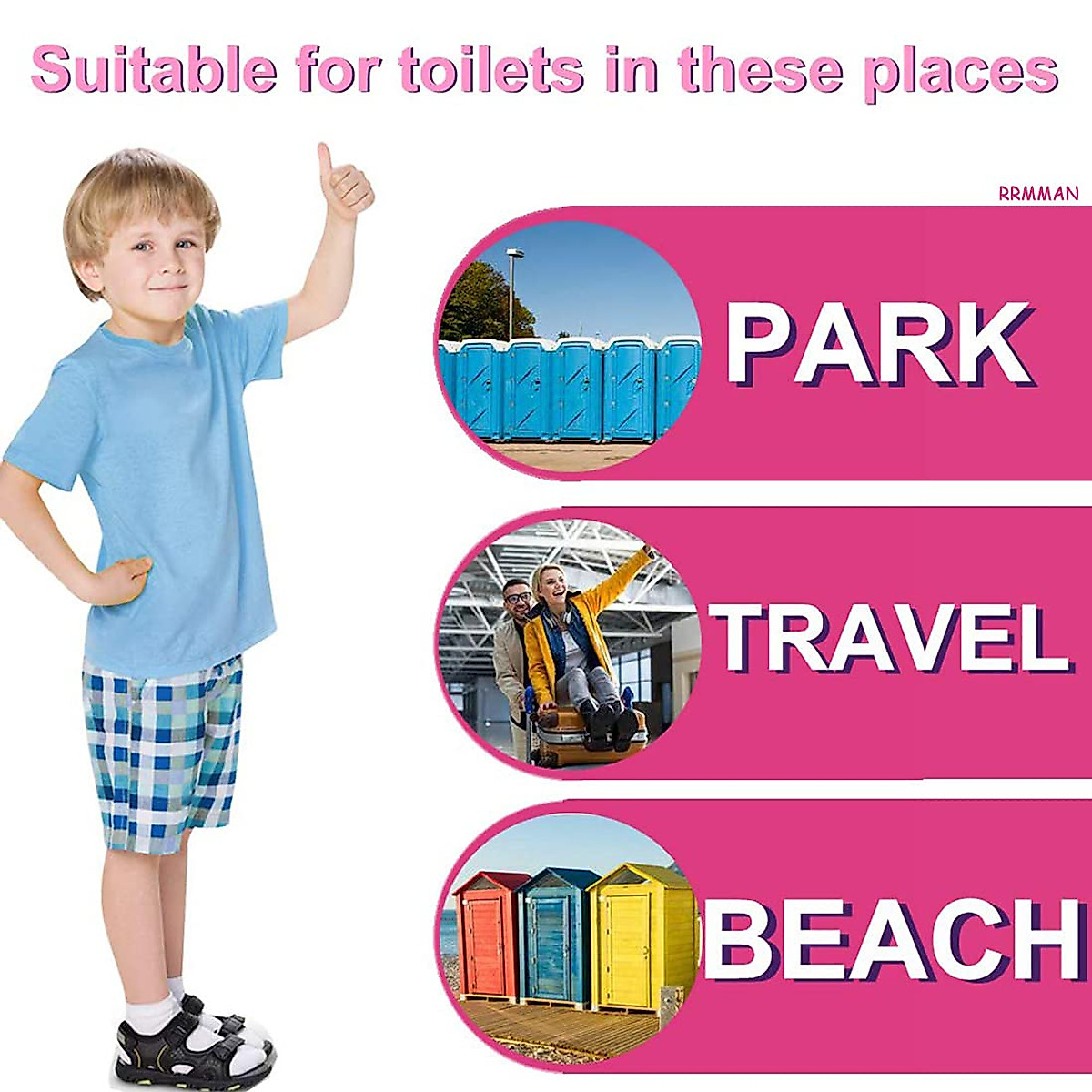 RRMMAN 20 Pack Toilet Seat Cover Plastic Waterproof Potty Seat Covers Non Slip Individually Wrapped for Kids Travel Potty Training Nonslip Toilet Covers Disposable for Travel and Public Restrooms…