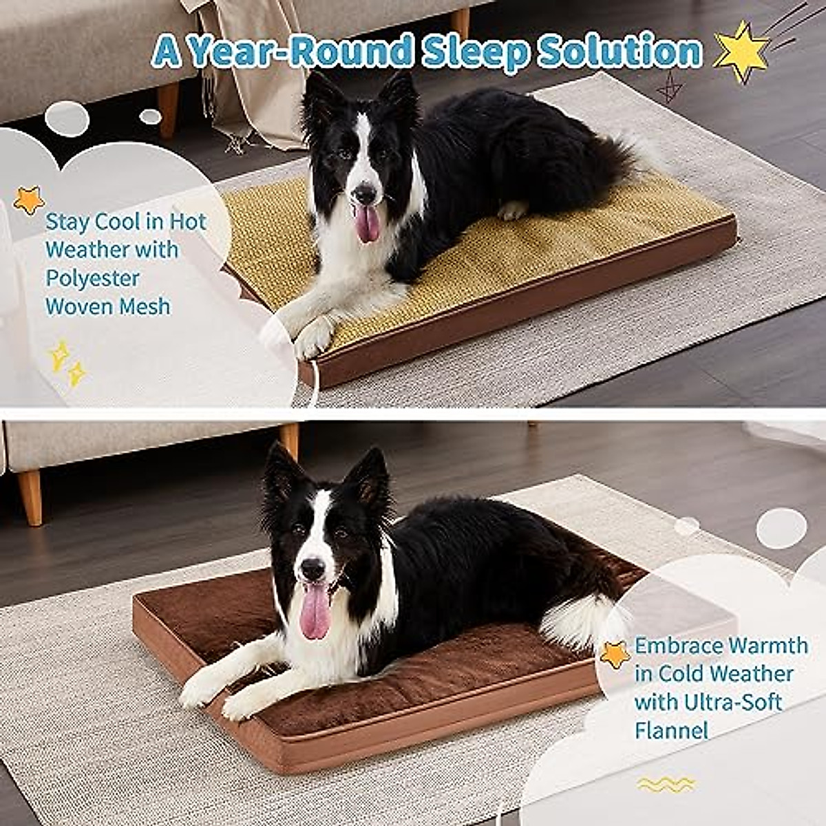 Made4Pets Dog Beds for Medium Dogs, Egg Memory Foam Large Dog Bed with Removable Cover, Pet Bed Mattress for Large Cats, Washable Plush and Cool Cover, 34 x 25 Brown