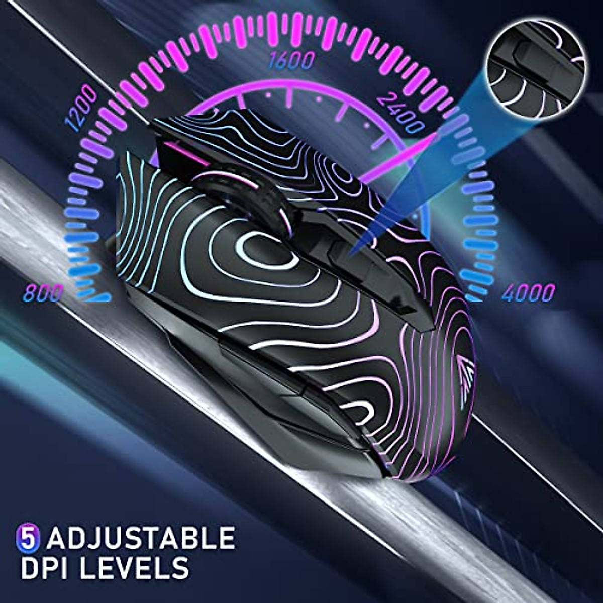 SOLAKAKA SM10 RGB Wireless Gaming Mouse with Tri-Modes (BT5.0+BT5.0+2.4GHZ),Rechargeable Wireless Mouse for Laptop/PC/Windows/Mac,Black