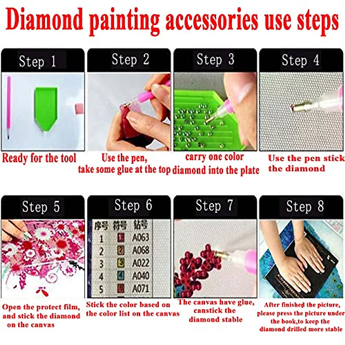 Diamond Painting Accessories & Art Tool-42 Diamond Painting Glue Clay-DIY Embroidery Wax Tacky Kit-3 Stitch Dot Paint Pen for Craft 5D Cross(64 Number Sticker,1 Tray,1 Tweezer,2 Clip,3 Seal Bag)