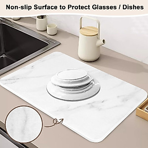 Large Stone Dish Drying Mats for Kitchen Counter, 21.7"(L)×15.8"(W), Quick Dry Super Absorbent Dish Drying Mat, Eco-Friendly Diatomaceous Earth Mat with Non-Slip Pad for Dishes Bottles(White Marble)