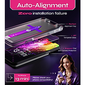 Defenslim Screen Protector compatible with iPhone 13 mini (2Pack), Easy Auto-Align Install Kit, 5.4" Tempered Glass, 9H Hardness, Ultra HD Clear, Case Friendly, EasyShield