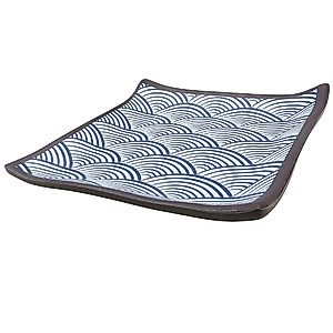 Needzo Melamine Square Japanese Dinner Plate Blue Seigaiha Wave Pattern, Sushi or H'orderves Serving Tray for Parties, 5.75 Inches