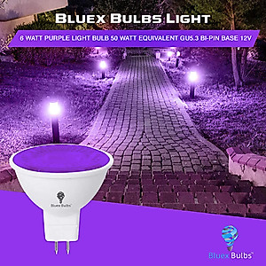 6 Pack BlueX LED MR16 Purple Light Bulb - 6W (50Watt Equivalent) - GU5.3 Bi-Pin Base 12V Purple LED Purple Bulb, Party Decoration, Porch, Home, Holiday Lighting, Decorative Illumination MR16 LED Bulb